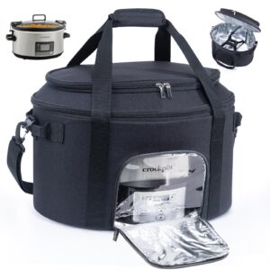 double-layer slow cooker carrying bag for 6-8 quart crockpot and hamlton beach slow cooker, travel bag with lid fastener for crock-pot, portable carrier case slow cooker bag with see-thought window