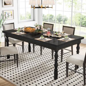 tribesigns 62” wood dining table for 4-6 people, farmhouse large rectangle kitchen table, modern dinner table kitchen & dining room furniture with carved turned legs