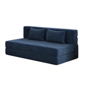 luoxiao folding sofa bed queen with 2 pillows, foldable sofa bed for travel, camping, guest, futon sleeper chair guest bed with breathable & washable cover, convertible and easy to storage，navyblue