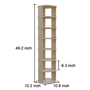 XIOUHM Shoe Rack Narrow Sneaker Storage Organizer 8 Tier Shoe Tower Sturdy Space Saving Free Standing Shelf for Entryway & Closet (Light Coffee)