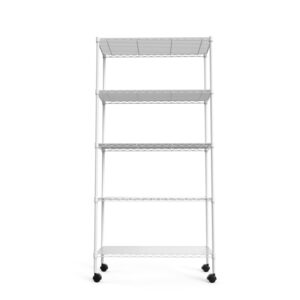 5 tier nsf metal shelf wire shelving unit, 60" h x 30" l x 14" d - 750lbs capacity heavy duty adjustable storage rack with wheels & shelf liners for closet kitchen garage basement and more - white