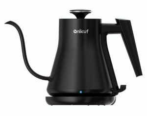 onlicuf electric gooseneck kettle, pour over coffee & tea kettle, 304 stainless steel water boiler, rapid boil,auto-off, boil dry protection,bpa-free,matte black