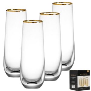 dorelina stemless champagne flutes set of 4, gold rim champagne glasses, best gift