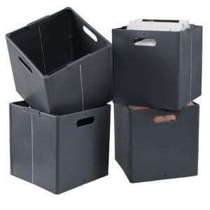 ziglous 13 inches plastic foldable cube storage bins, collapsible storage cubes, gray, 4 packs