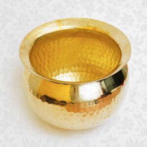 ekhasa 100% pure brass heavy weight biryani handi for cooking & serving (2 l water capacity) | biryani pot or pongal pot or lagan handi for home kitchen, hotel or restaurant | pital handi for cooking