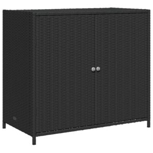 vidaxl black poly rattan outdoor storage cabinet with powder-coated steel frame – ample garden/patio organizing space, weather-resistant