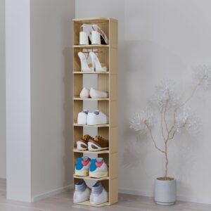 XIOUHM Shoe Rack Narrow Sneaker Storage Organizer 8 Tier Shoe Tower Sturdy Space Saving Free Standing Shelf for Entryway & Closet (Light Coffee)