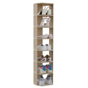 xiouhm shoe rack narrow sneaker storage organizer 8 tier shoe tower sturdy space saving free standing shelf for entryway & closet (light coffee)