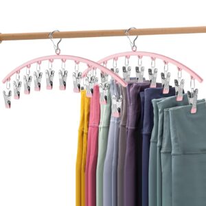 calonge 2 pack pink legging organizer for closet, metal yoga pants hangers w/10 clips holds 20 leggings hangers space saving hanging closet organizer w/rubber coated closet for organizers and storage