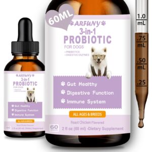 probiotics for dog | 60ml liquid probiotics for dogs support gut flora, digestive health & diarrhea| dog digestive enzymes & prebiotics | dogs probiotics allergies & itchy skin relief | roast chicken