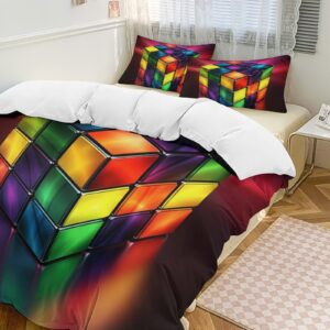 hotcos magic cube ​puzzle comforter set queen 3 pieces bedding set lightweight soft bedding comforter sets for all season with 1 duvet cover 86""x70"" 2 pillow shams 30'' x 20'', style