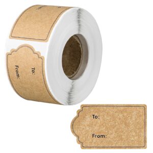 1"x2" to and from gift tag stickers, 300pcs/roll natural brown kraft to from present labels name tag label stickers for weddings present gift wrapping cards (style 2)