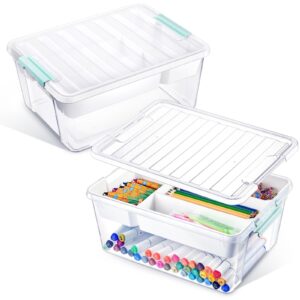 juexica 2 pcs 10 qt plastic storage box with removable tray clear craft organizers and storage stackable art craft bins art supply organizers for toy containers sewing bead tool crayon stationery clay