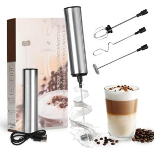 gynsco - milk frother rechargeable (usb) with 4 electric whisk frother tools, easy-to-use handheld stirrers electric powered for mixing coffee, latte, eggs, baby food, hot choco & more