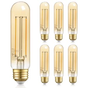 torchstar tubular led light bulbs, t10 vintage light bulb dimmable, ul listed, 4.5w equivalent 25w, 400lm, cri90, edison tube bulb for chandeliers, amber glass, 2200k amber warm, e26 base, pack of 6