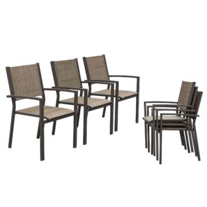 rankok patio dining chairs set of 6 stackable outdoor chairs with armrest 290 lbs outdoor textilene dining chairs for backyard, lawn, garden, poolside (brown)