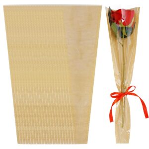 50pcs single rose sleeve flower wrapping bags kraft paper flower wrapping paper single floral sleeves flower rose bouquet wrapping sleeves flower wrap bags for mother's day wedding bouquet valentine's gifts (brown, 5x15.75in)