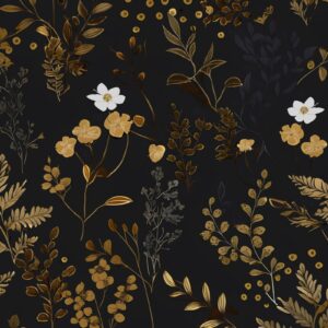 xruibzi black floral wallpaper peel and stick wallpaper leaf wallpapers gold leaf contact paper for cabinets waterproof self adhesive wall paper for kitchen countertop wall 17.5" x 393"