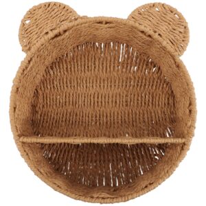 holidyoyo cat rattan storage basket cute bear shape wall hanging shelf wicker nursery shelf 2 tier decorative shelf boho style floating shelf plant rack divided fruit basket