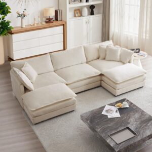 mikibama modular sectional sofa, 111.5 inch u shaped couch set for living room, 3-seater comfy cloud couches with movable ottoman, diy combination, chenille, light coffee