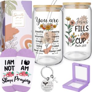 christian gifts for women faith, inspirational gifts religious gifts for women, catholic spiritual gifts birthday christmas gifts for women mom sister best friends wife coworkers w/ 16oz can glass cup