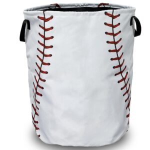 baseball texture pattern laundry basket foldable with handles tote bag oxford cloth funny laundry hamper clothes storage bucket toy organizer 18.9" x 16.5" for bathroom/laundry/bedroom