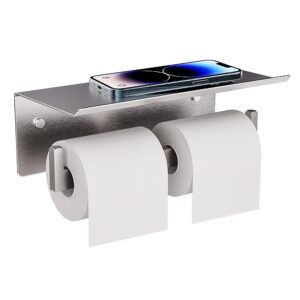 double toilet paper holder with shelf, freshglow large tissue holder brushed nickel, wall mount commercial toilet paper dispenser phone shelf stainless steel, tissue roll for bathroom