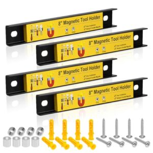 8” magnetic tool holder with screws, 4 pack magnetic strips heavy duty tool magnet bar, storage organizer magnetic rail magnetic tool bar for garage wall workbench screwdriver