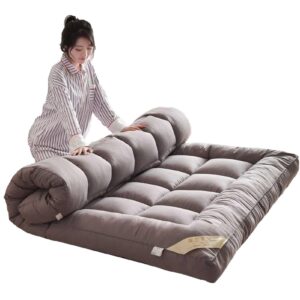 skin friendly japanese floor mattress futon mattress, japanese futon mattress foldable mattress, roll up mattress tatami mat with washable cover, for camping, feather, twin full queen ( color : grey ,