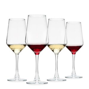 ouwo wine glasses set of 4, 13.5oz red & white wine glasses for party, long stem wine glasses, lead-free, ideal wine accessories gift (clear)