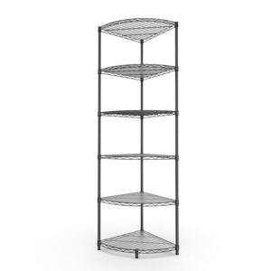 adjustable 6-tier corner wire shelving unit with waterproof liners, heavy duty 420 lbs total capacity - ideal for kitchen, garage, and office storage - rust resistant and nsf certified - black