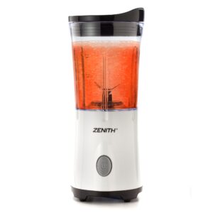 zenith portable blender for shakes and smoothies with 14 oz bpa free travel cup and lid, durable stainless steel blades for powerful blending performance, white (77413)