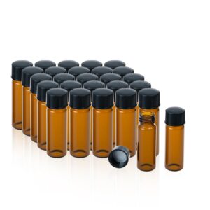 alwsci 1 dram amber glass vials, small liquid sample vial, 15x45mm 4 ml borosilicate glass empty vials with caps, 13-425 black screw caps with pe liner, pack of 20