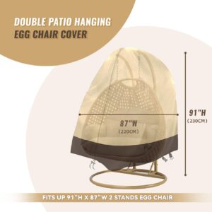 HEPOVER Egg Chair Cover Double - 91x87 Inch Patio Hanging Egg Chair Cover 420D Oxford Durable Waterproof Outdoor Chair Cover for Porch Wicker Egg Swing with Zipper