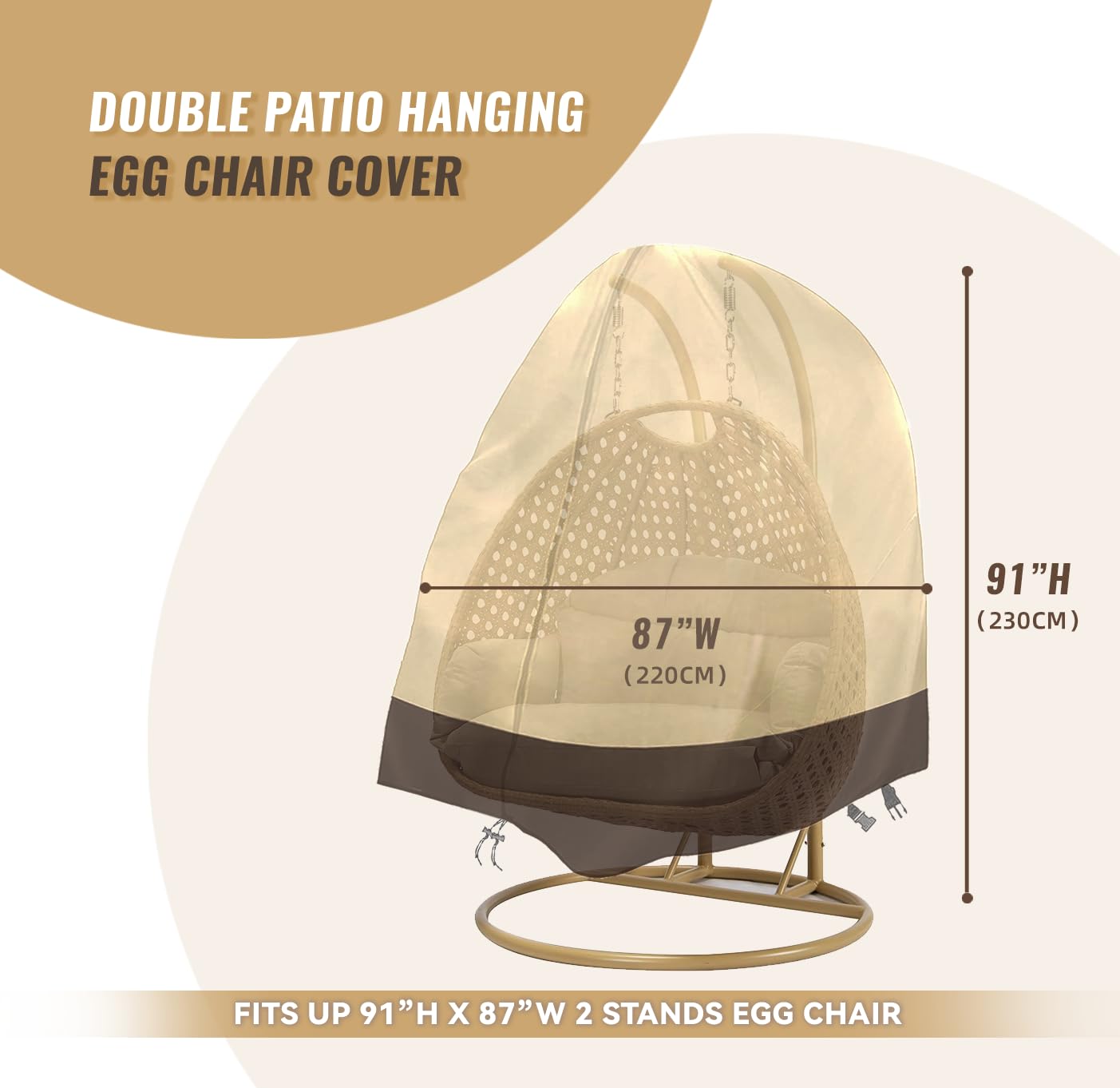 HEPOVER Egg Chair Cover Double - 91x87 Inch Patio Hanging Egg Chair Cover 420D Oxford Durable Waterproof Outdoor Chair Cover for Porch Wicker Egg Swing with Zipper