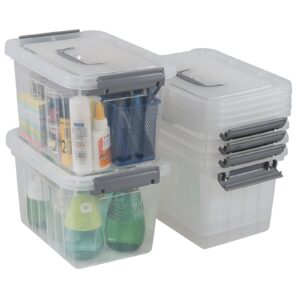 udotry 6 quart clear plastic storage latching bins with handle, small plastic boxes with lids, 6 packs