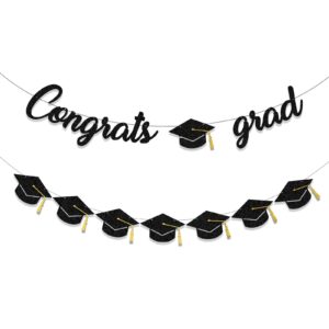 tinbax graduation decorations class of 2024 party supplies - congrats grad banner and graduation cap banner (pre-strung)