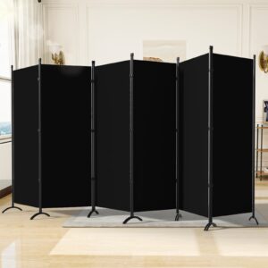 room divider, 6 panel folding privacy screens, 6ft partition room office wall divider for separation 200" w fabric, freestanding room divider wall (black)