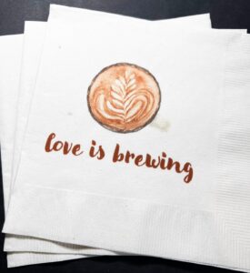 generic coffee bar wedding coffee bridal shower perfect blend love is brewing - cocktail, napkins set of 25, white