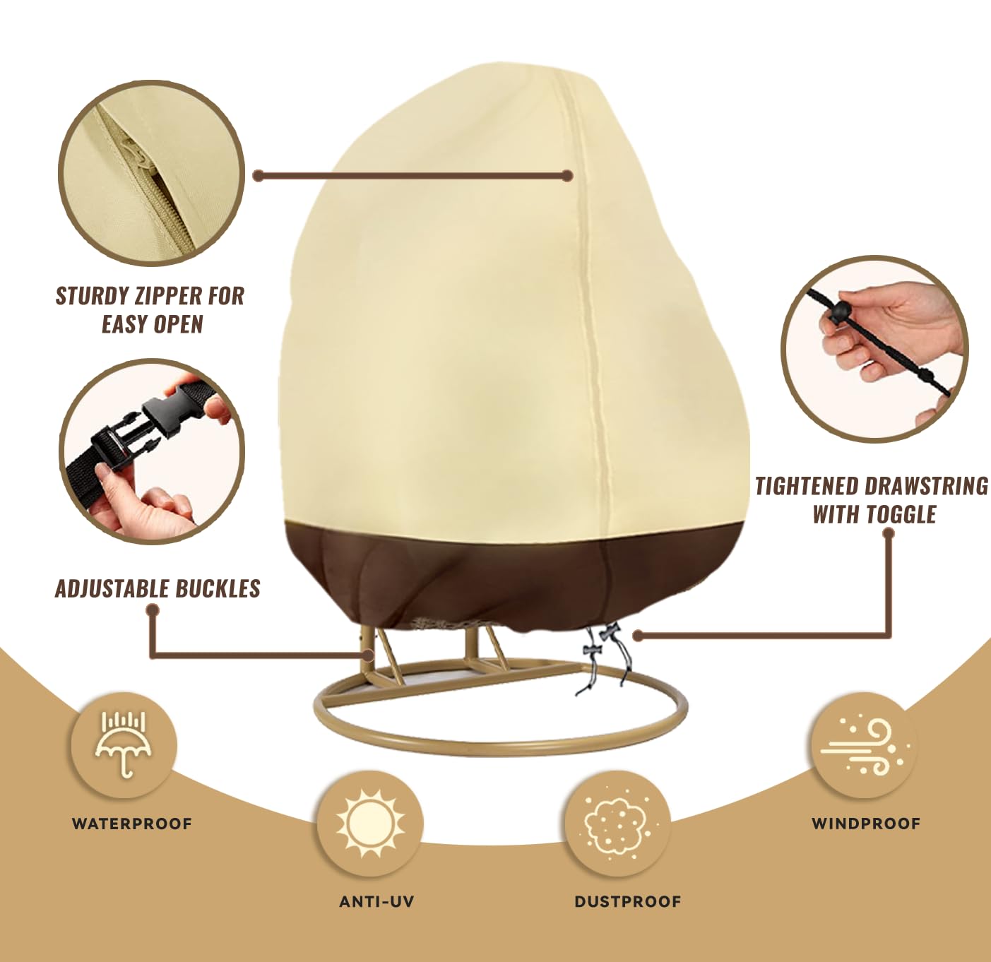 HEPOVER Egg Chair Cover Double - 91x87 Inch Patio Hanging Egg Chair Cover 420D Oxford Durable Waterproof Outdoor Chair Cover for Porch Wicker Egg Swing with Zipper