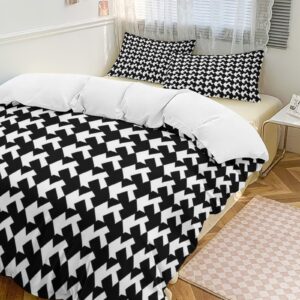 hotcos houndstooth black comforter set queen 3 pieces bedding set lightweight soft bedding comforter sets for all season with 1 duvet cover 90""x90"" 2 pillow shams 30'' x 20'', style