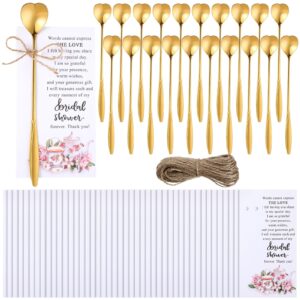 skybooly 50 sets tea party bridal shower favors mini coffee spoons small tea spoons heart shaped spoon with bridal shower thank you cards and hemp rope wedding souvenirs tea party favor (gold)