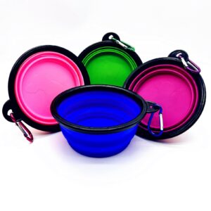 collapsible bowls dog pet bowl, 4 pack for cats dogs travel bowl portable foldable pet feeding watering dish pet supplies for walking parking traveling camping with 4 carabiner clip