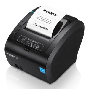 munbyn bluetooth thermal receipt printer p047, 80mm pos printer, thermal printer with usb serial ethernet, bluetooth, support android windows pc ubereats do not support paypal doordash grubhub(black)