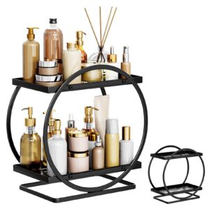 lijingchen makeup organizers and storage, 2 tier metal perfume skincare cosmetics bathroom countertop organizer rack for vanity, bedroom, kitchen, living room, dressing desk (black)