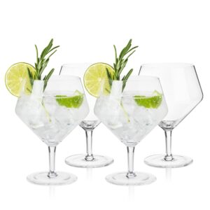 viski angled stemmed, highball, cocktail, vodka tonic glasses for gin lovers gift set of 4 14oz, clear