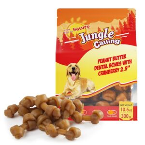 jungle calling peanut butter dog treats, dental chews for dogs, rawhide free dog bones 2.5'' for small dogs