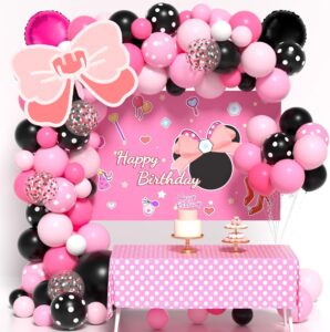 pink mouse birthday decorations of pink mouse balloon arch kit with backdrop & tablecloth - mouse balloon garland different sizes 5 12 inch pink black balloons for girls baby shower birthday decor