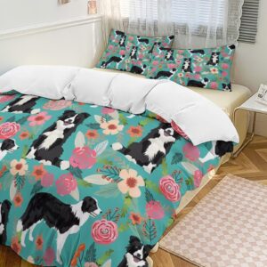 hotcos border collie florals comforter set queen 3 pieces bedding set lightweight soft bedding comforter sets for all season with 1 duvet cover 79"x90" 2 pillow shams 30'' x 20''