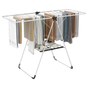 giantex clothes drying rack, 2-layer aluminum foldable laundry drying rack with 2-level adjustable height, anti-slip foot pad, space saving freestanding collapsible laundry drying rack